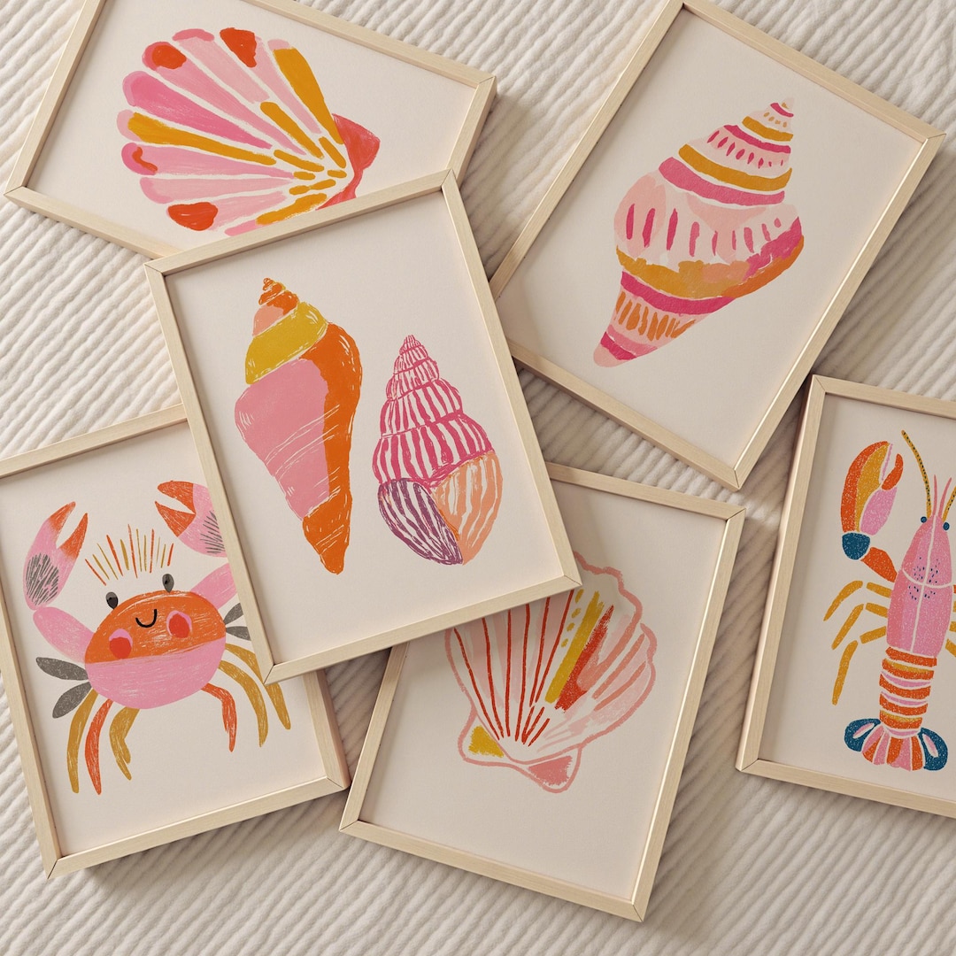Seashell Doodle Print Set: Mid Century Modern Ocean Art (digital ...