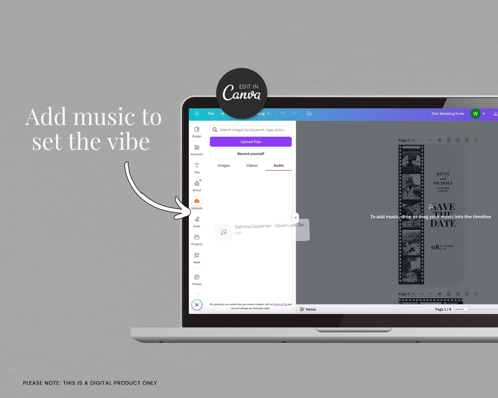 Canva Wedding Template Invitation Animated Save the Date Video Digital ...