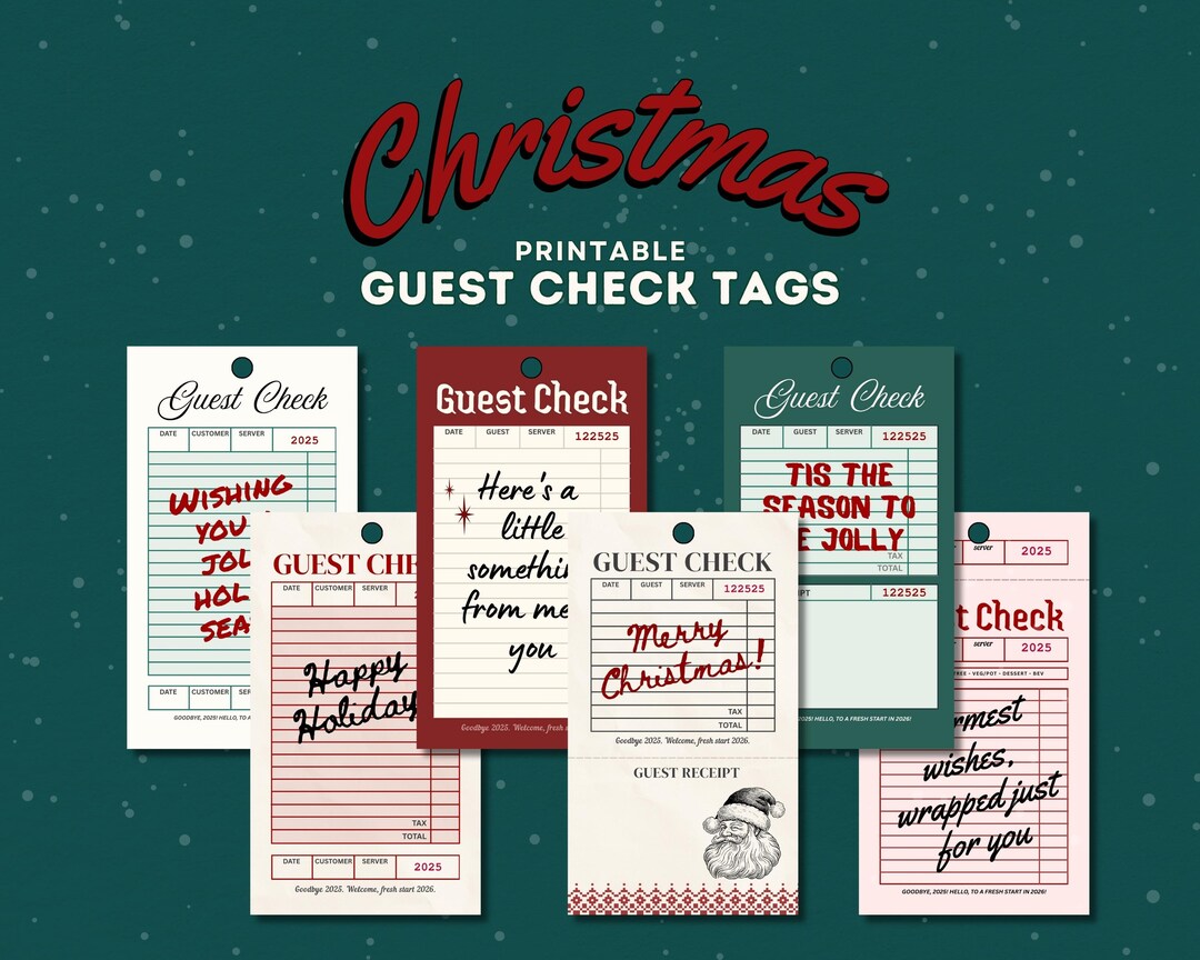 Christmas Guest Check Tags Printable Modern Vintage Gift Tags - Etsy