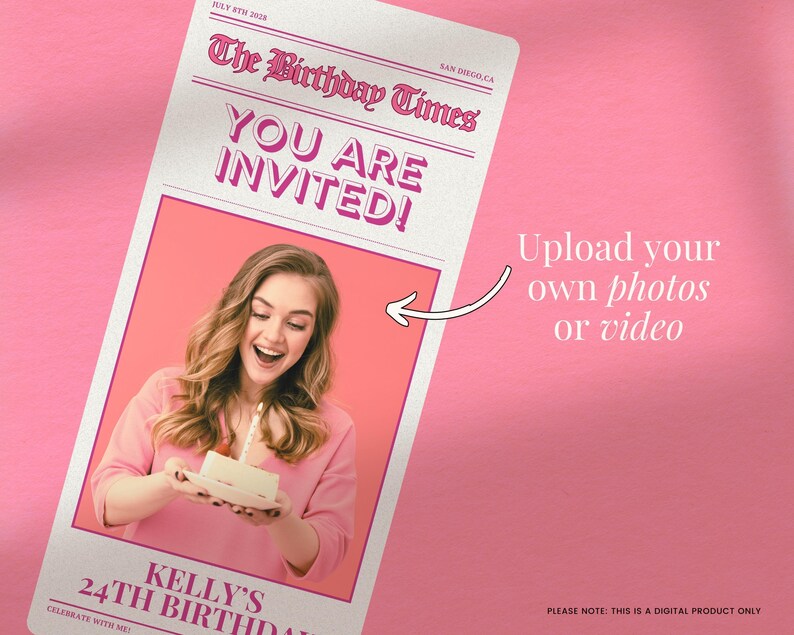 Newspaper Birthday Video Invitation Animated Pink Birthday Announcement ...