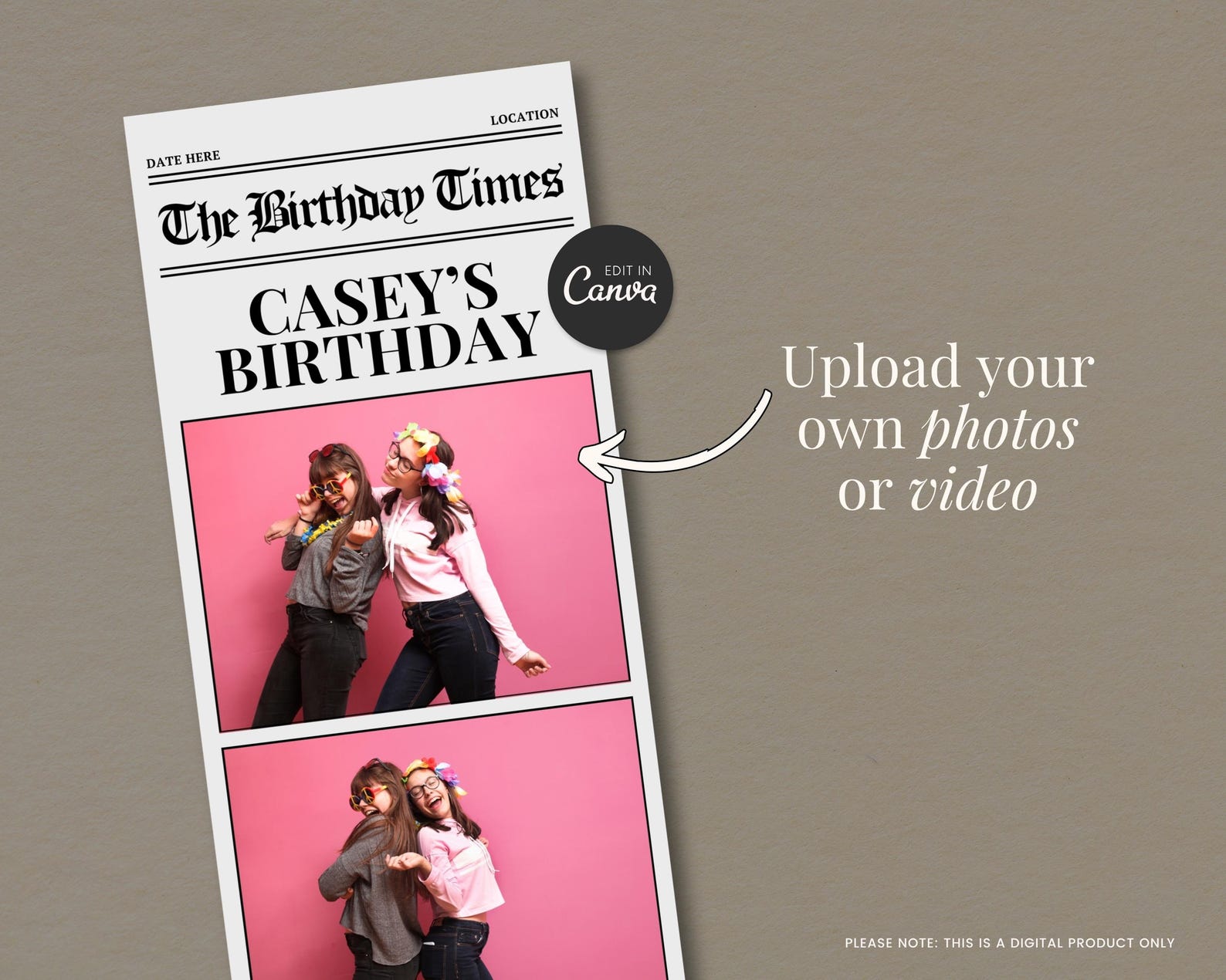 Birthday Times Photo Booth Strip Template Vintage Newspaper Photo Booth ...