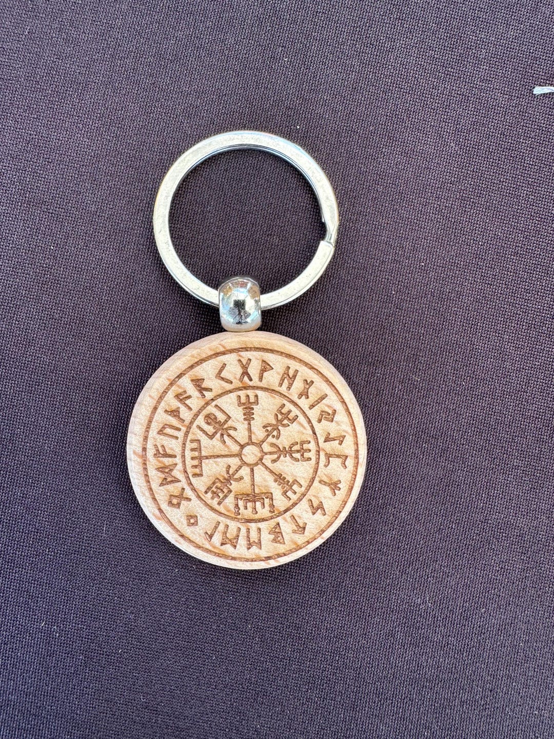 Vegvísir Viking Compass Keychain – Norse Rune Wood Keyring – Pagan ...