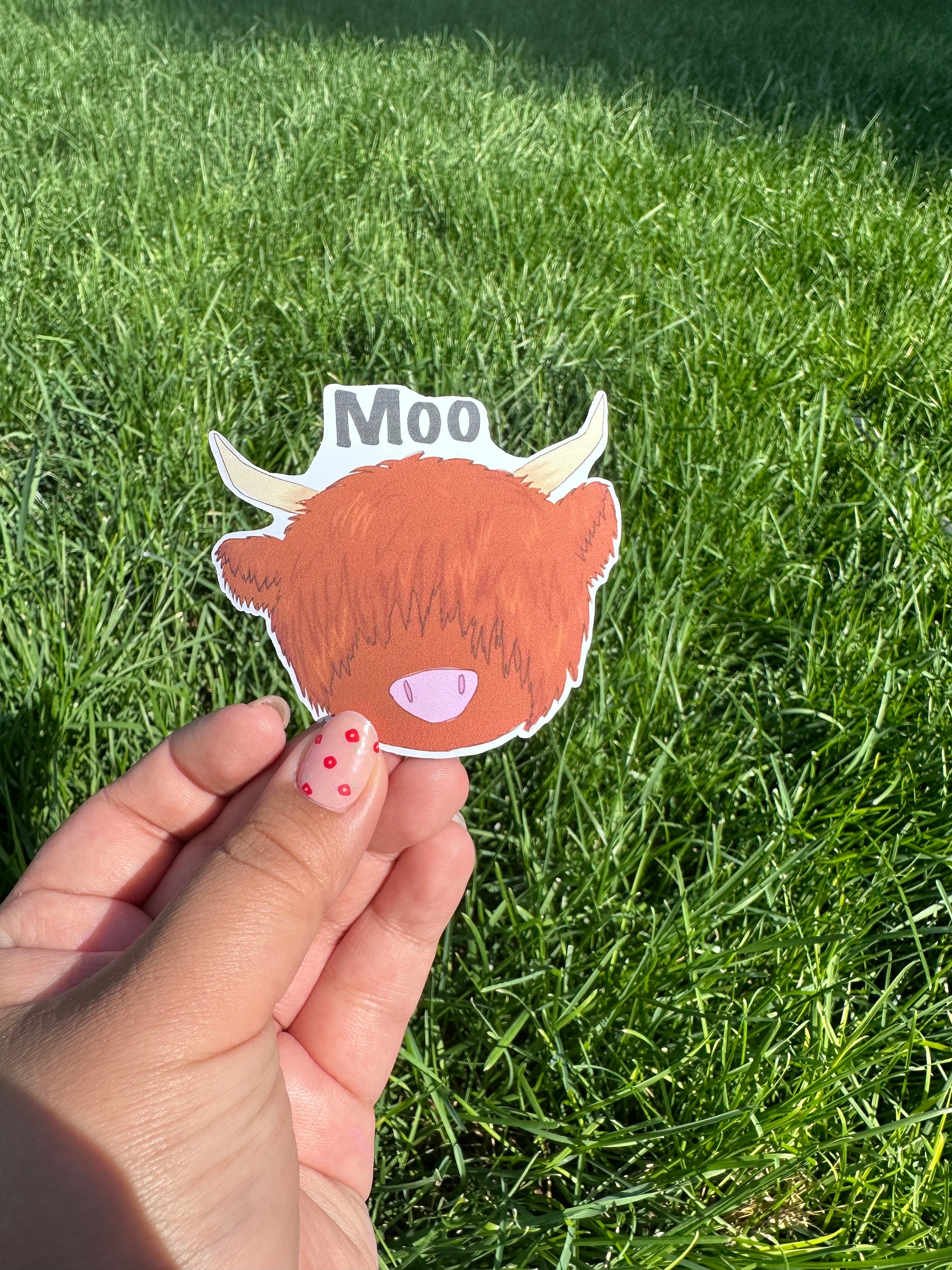 Highland Cow Moo Sticker - Etsy