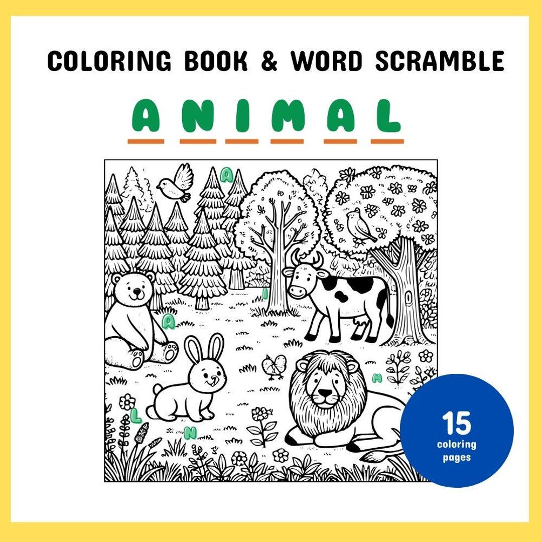 Coloring Book&word Scramble: Animal Series | Set One 15 Pages | Instant ...