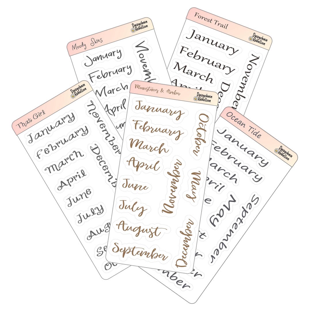 Months Text Sticker Sheet - Etsy