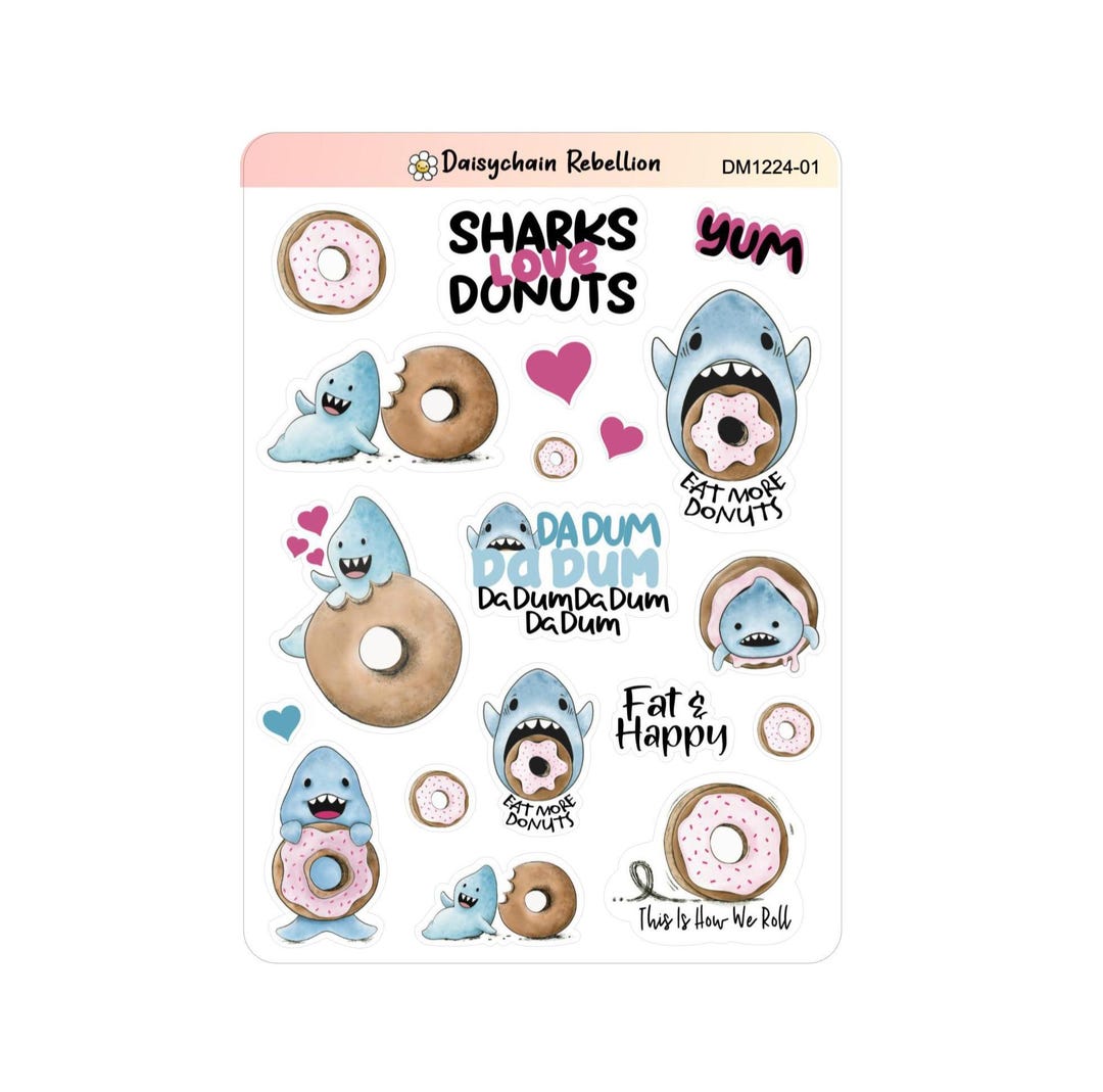 Sharks Love Donuts Deco Sticker Sheet - Etsy