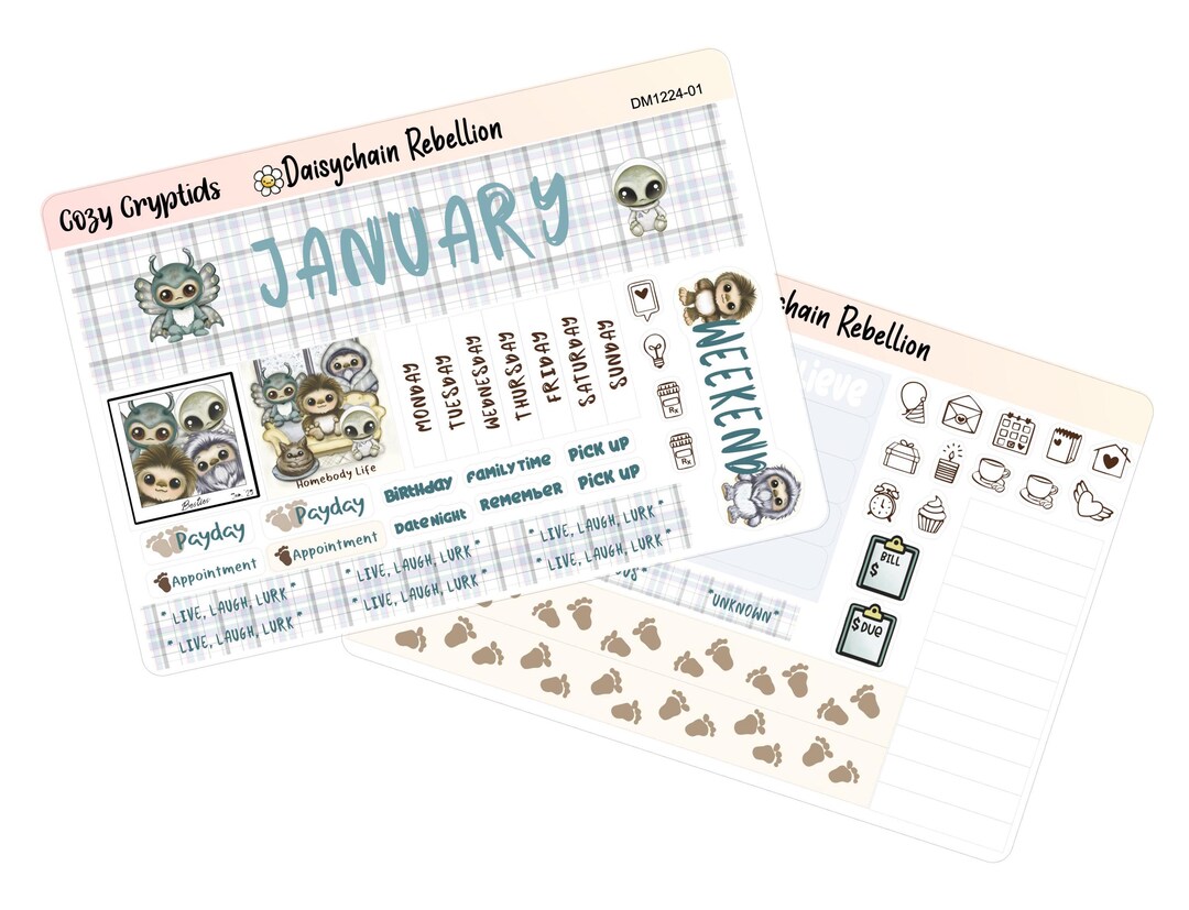 Cozy Cryptids ~ Hobonichi A5 Monthly Sticker Kit - Etsy