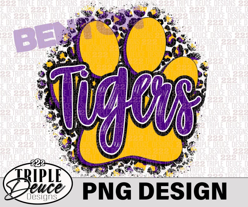 Benton Tigers Pawprint- Purple-gold - PNG Design, DTF, Sublimation ...