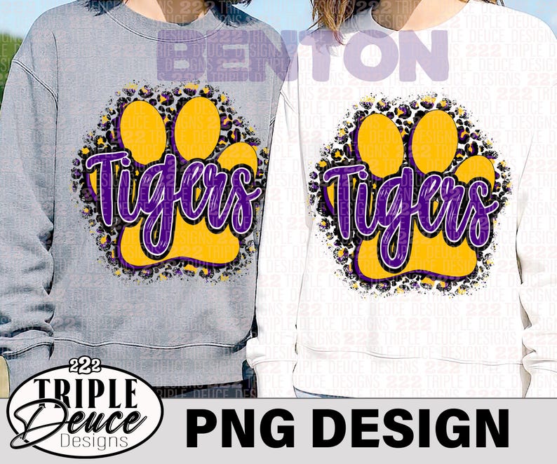 Benton Tigers Pawprint- Purple-gold - PNG Design, DTF, Sublimation ...