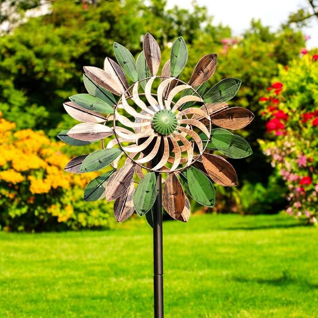 Solar Garden Wind Spinner Outdoor Metal Windmill With LED Light ...