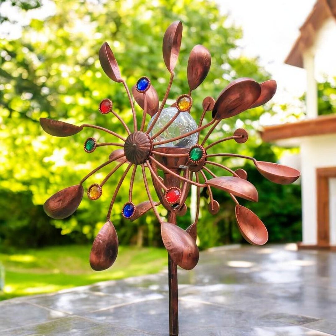 Bronze Wrought Iron Courtyard Windmill Solar Wind Spinner Multi-color ...