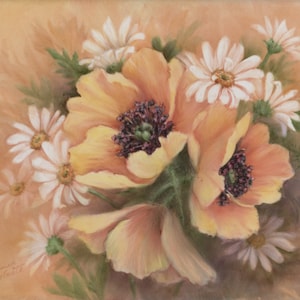 Orange Poppies & Daisies and White Roses Painting, Porcelain Tile ...