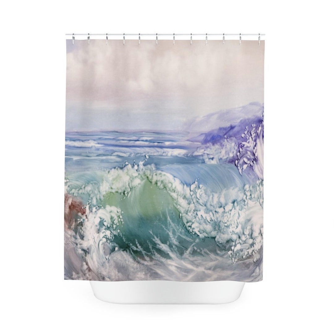 Nautical Shower, Ocean Waves Shower Curtain, Ocean Scene Curtain, Waves ...