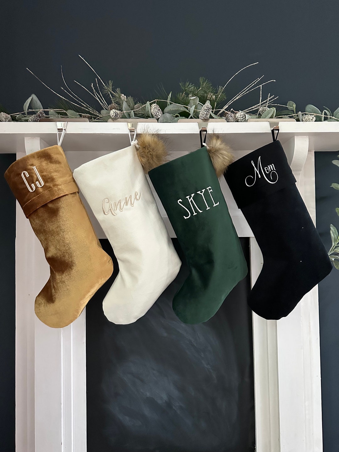 Embroidered - Velvet Christmas Stockings - Design Your Own Set - Etsy