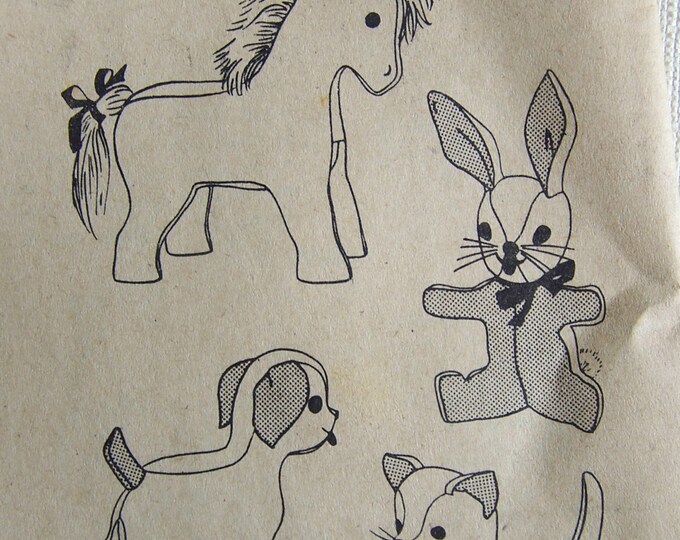 Simplicity 4915 Vintage Stuffed Animal Plush Pattern Size Cat Horse Dog ...