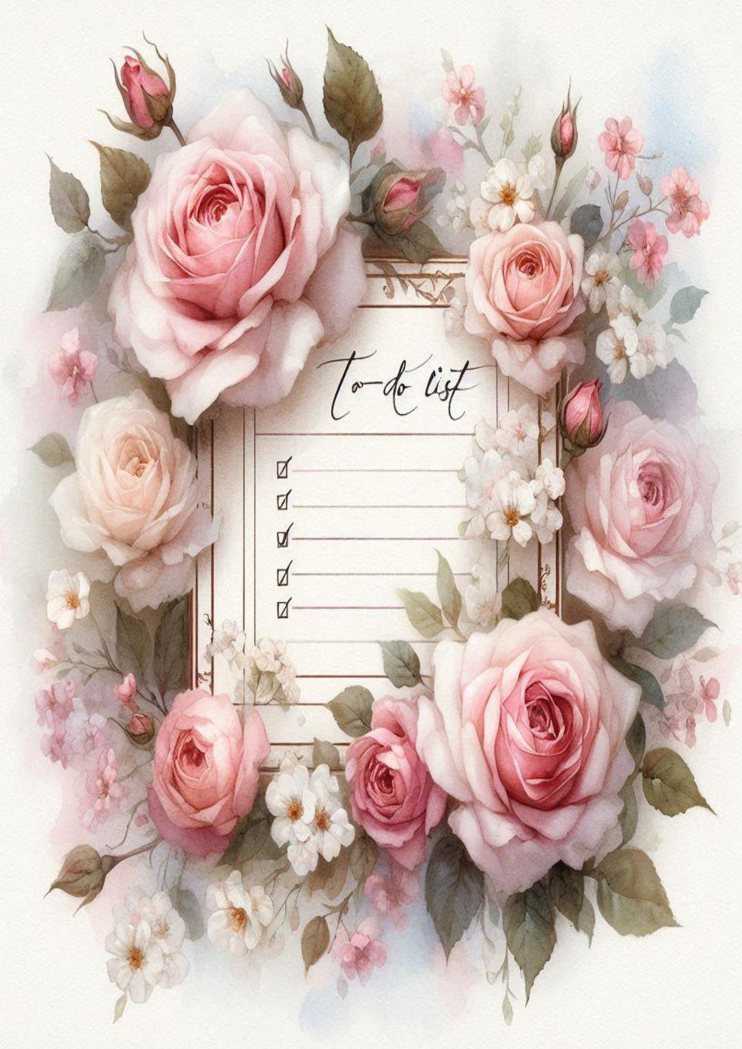 Printable Floral List to Do With Vintage Shabby Schic Roses (PDF) - Etsy