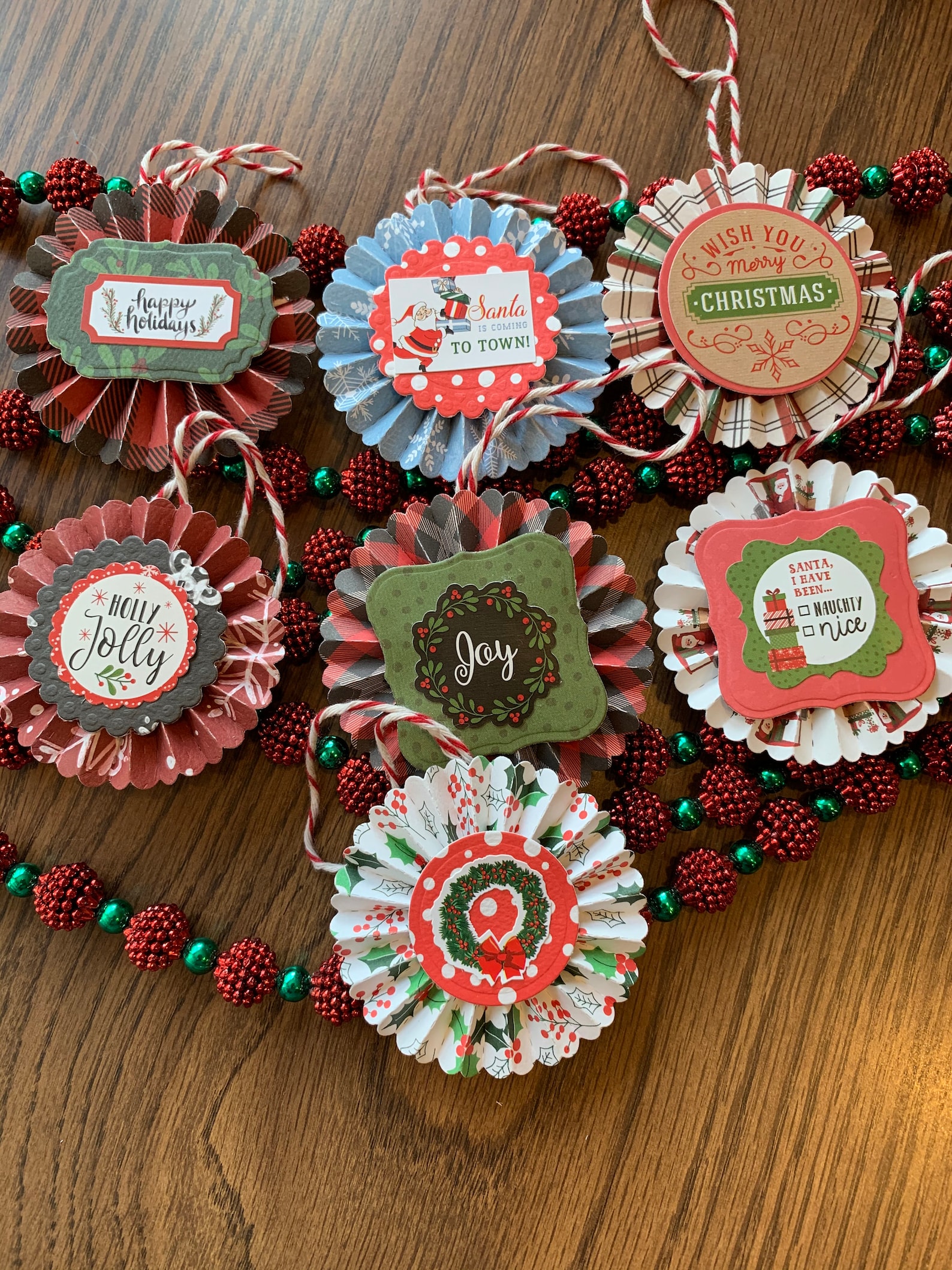 Christmas Ornament Set - Paper Rosette Holiday Ornaments - Miniature ...