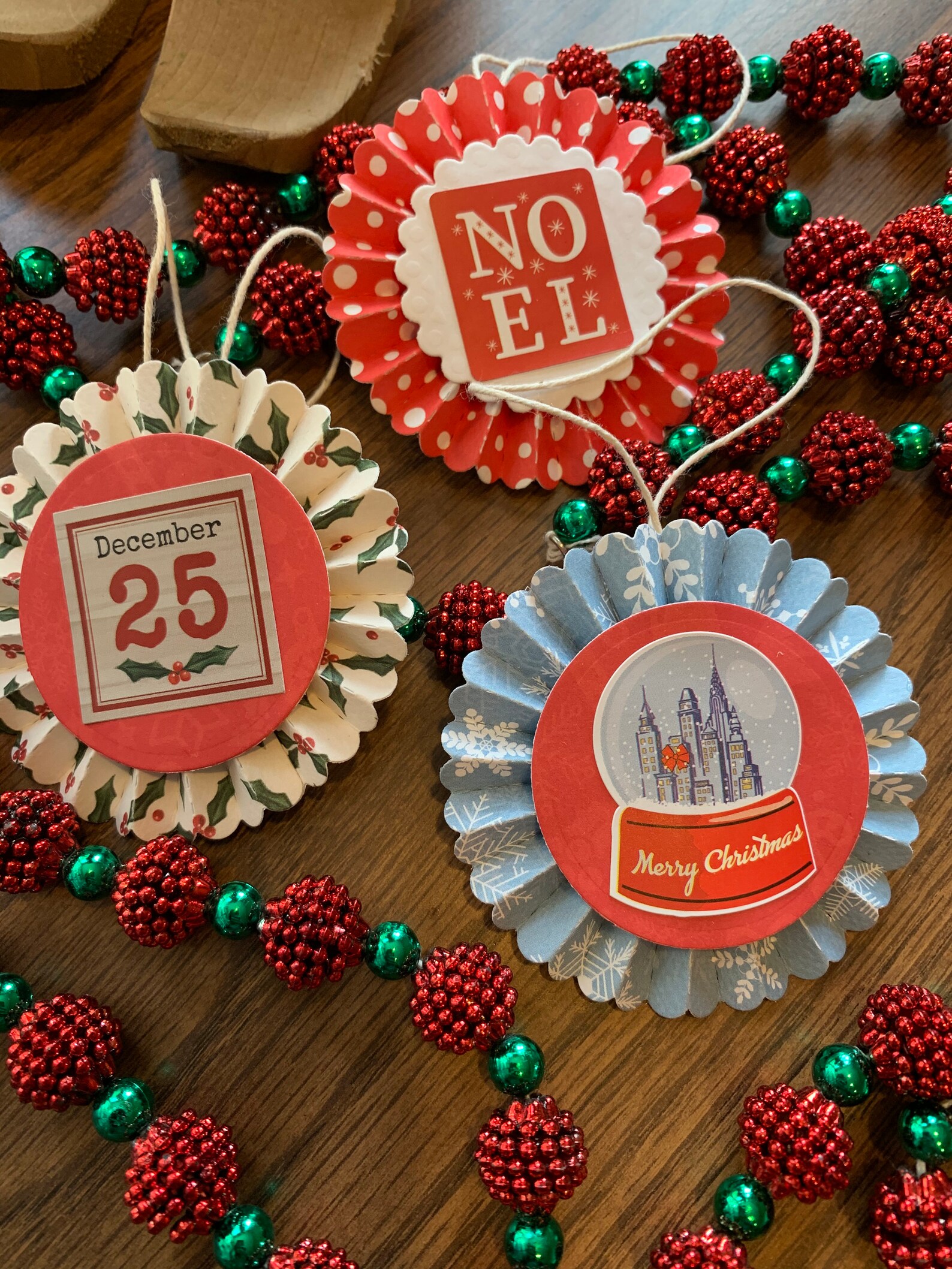 Christmas Ornament Set - Paper Rosette Holiday Ornaments - Miniature ...