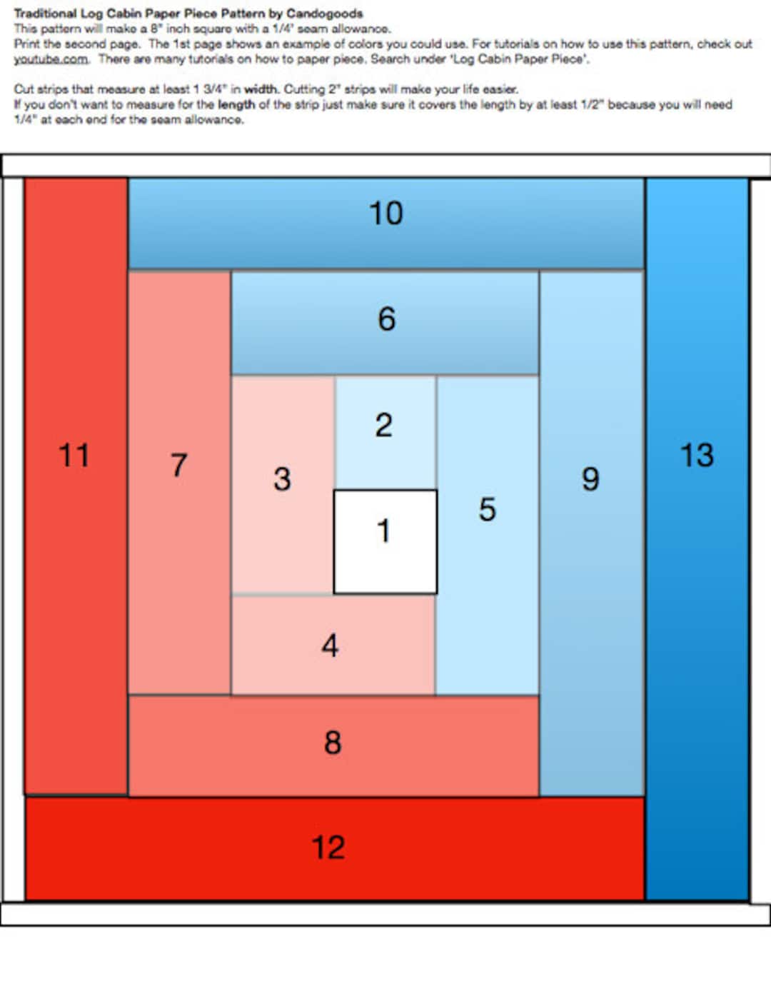 Candogoods Log Cabin Paper Piece Pattern for Quilting - Etsy