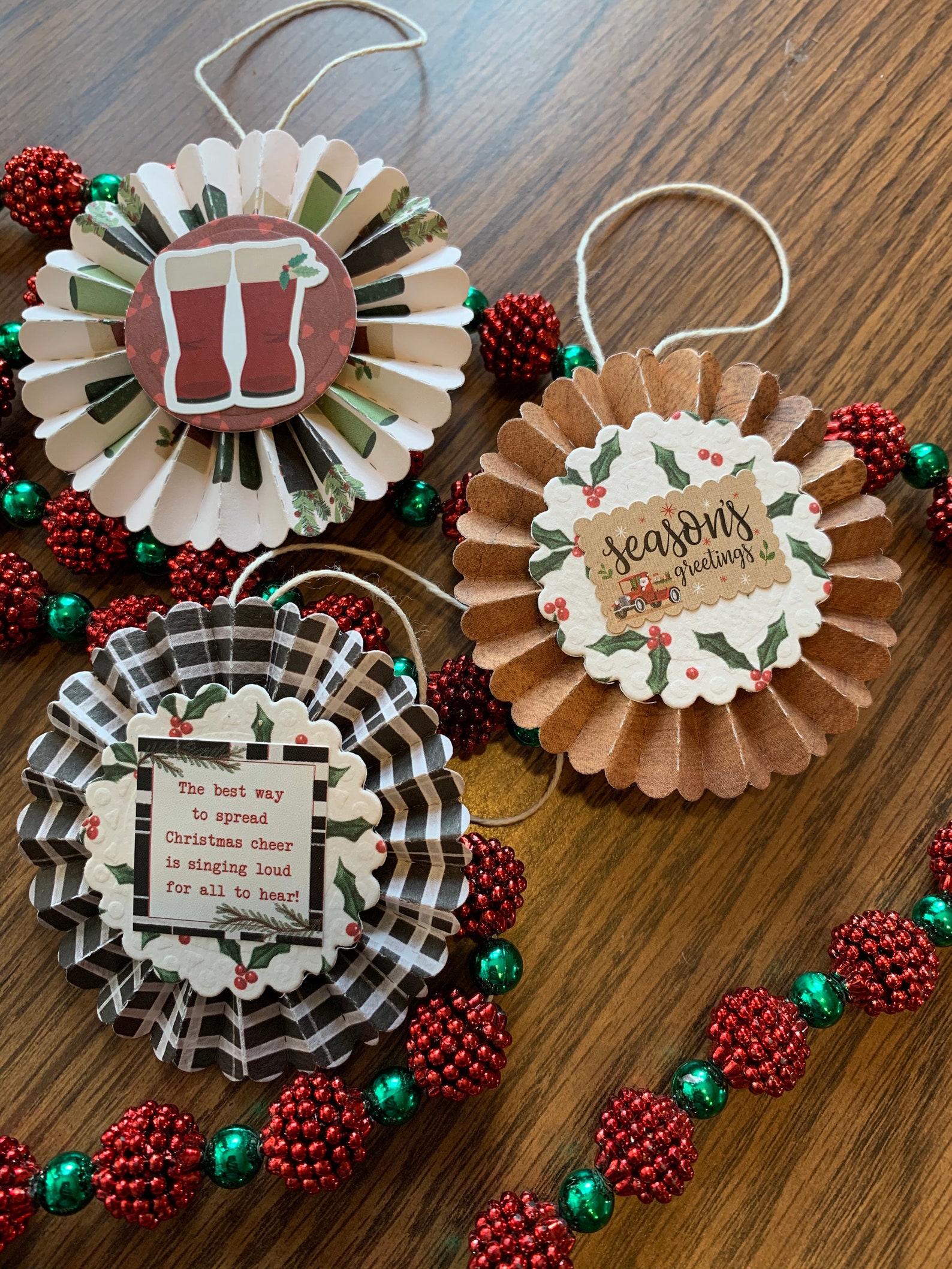 Christmas Ornament Set - Paper Rosette Holiday Ornaments - Miniature ...