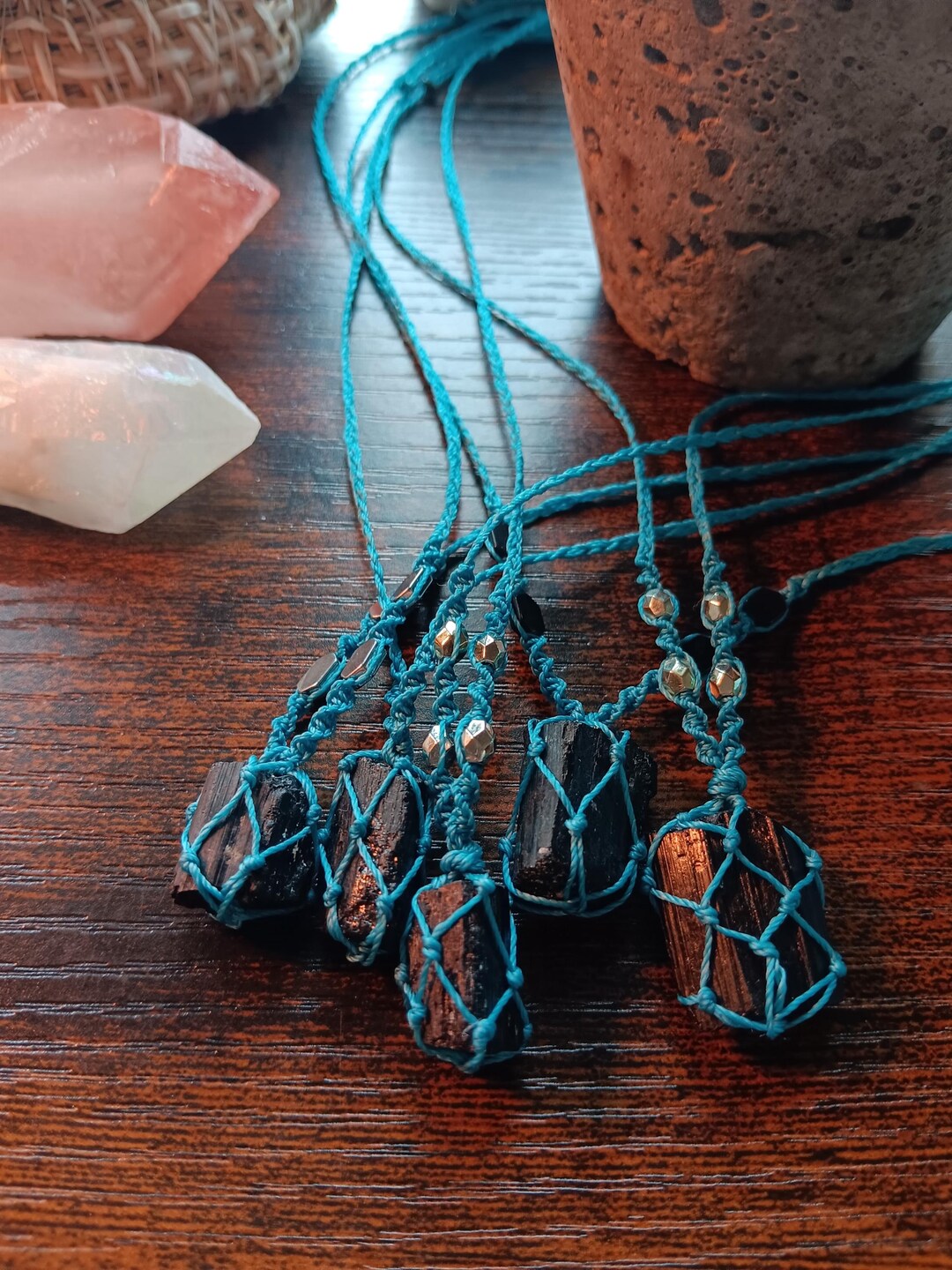 Handmade Blue Adjustable Raw Black Tourmaline Protection Crystal ...