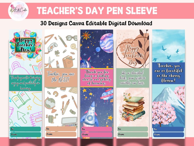 Teacher's Day Pen Sleeve Template | 30 Designs | Canva Editable Digital ...