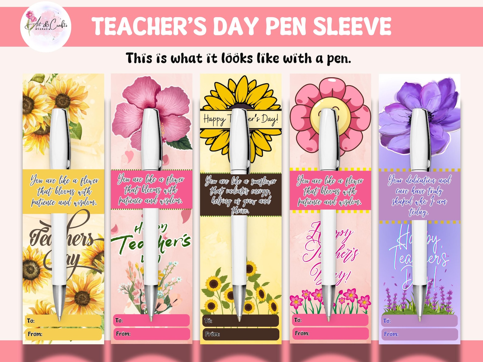 Teacher's Day Pen Sleeve Template | 30 Designs | Canva Editable Digital ...