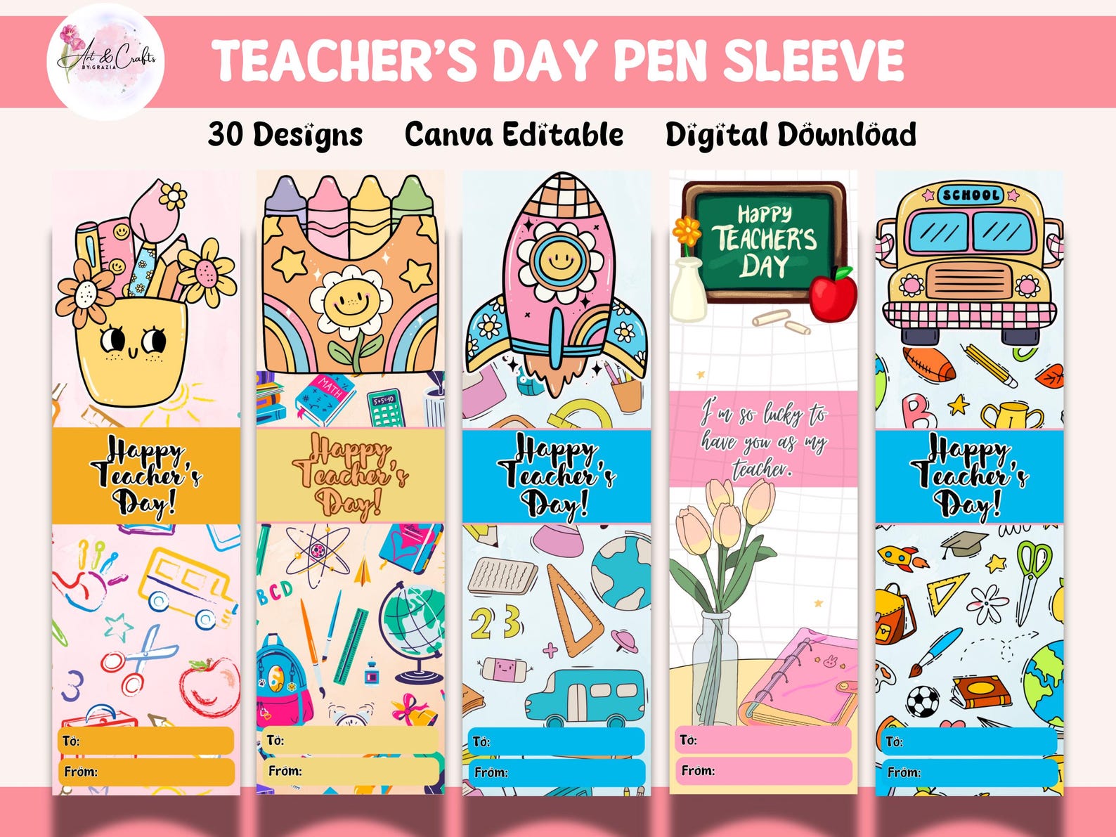 Teacher's Day Pen Sleeve Template | 30 Designs | Canva Editable Digital ...