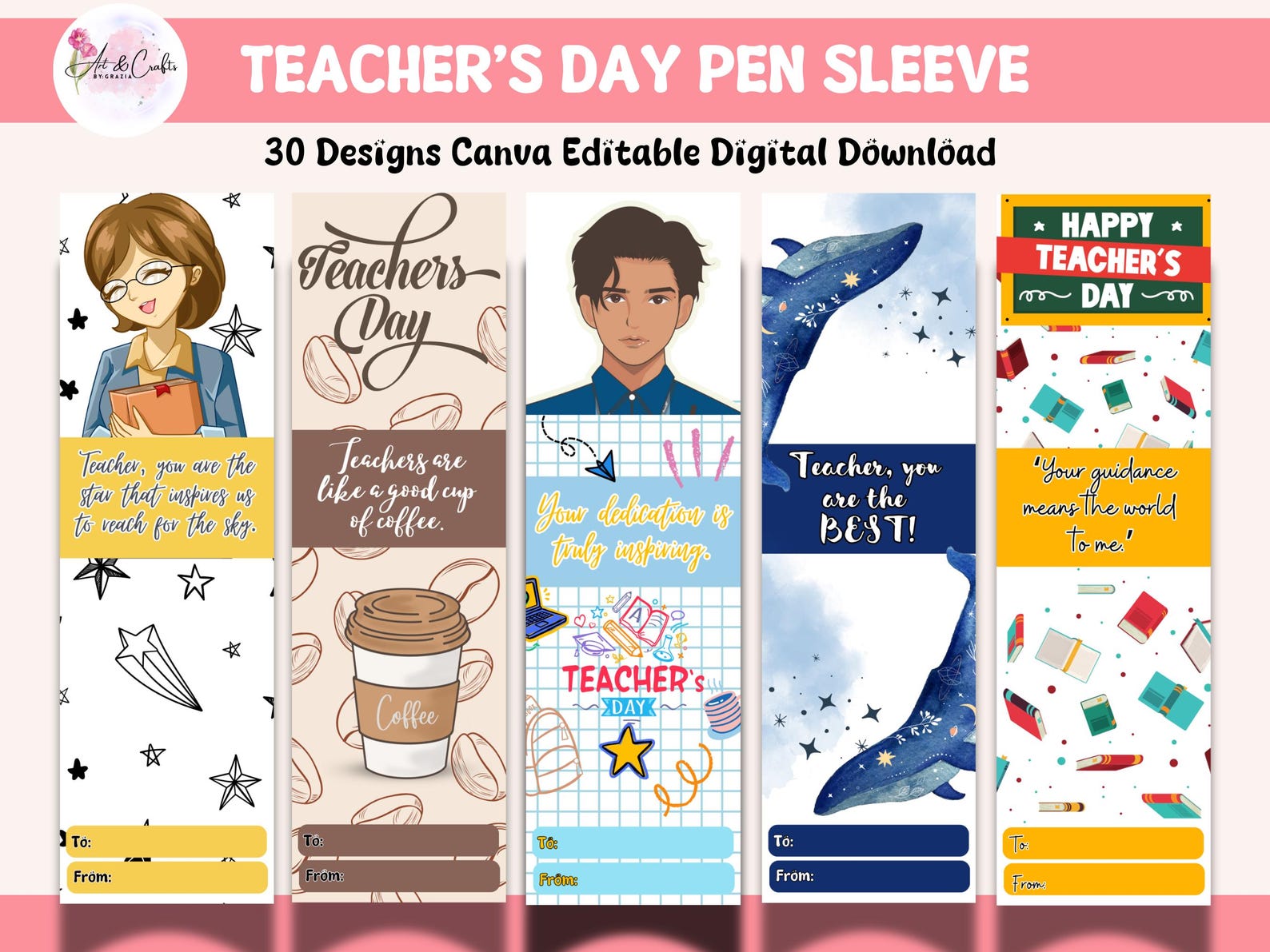 Teacher's Day Pen Sleeve Template | 30 Designs | Canva Editable Digital ...