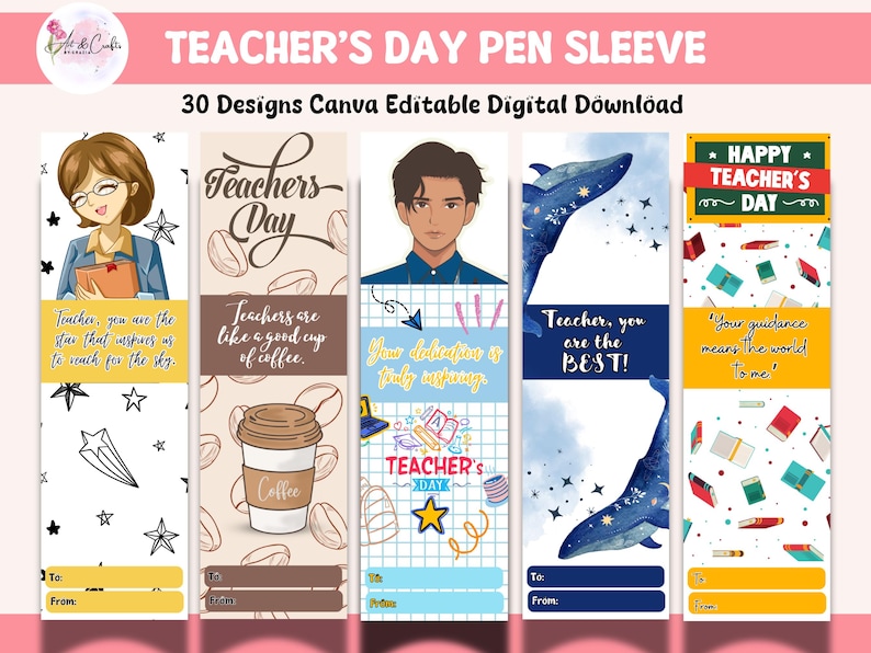 Teacher's Day Pen Sleeve Template | 30 Designs | Canva Editable Digital ...