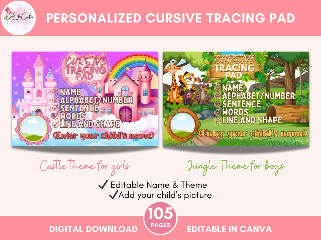 105-page Personalized Cursive Tracing Pad | Editable Name & Theme ...