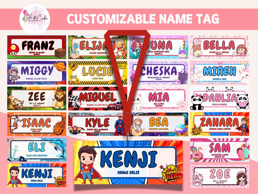 Editable Kids Name Tags Canva Template | 20 Editable Designs ...