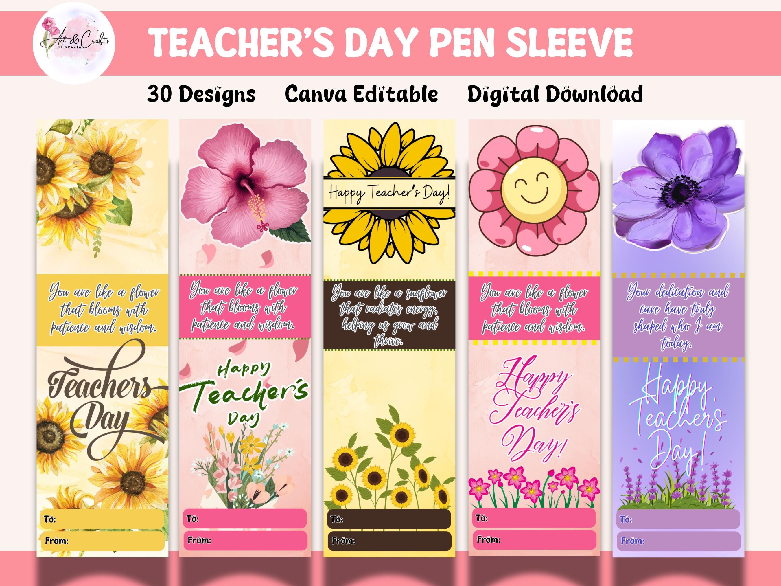 Teacher's Day Pen Sleeve Template | 30 Designs | Canva Editable Digital ...