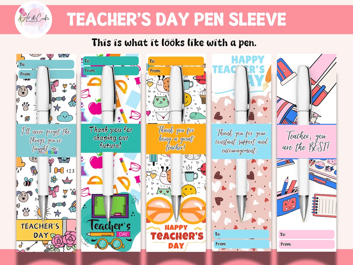 Teacher's Day Pen Sleeve Template | 30 Designs | Canva Editable Digital ...