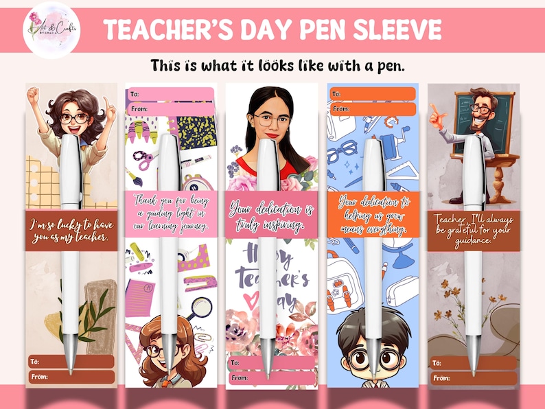Teacher's Day Pen Sleeve Template | 30 Designs | Canva Editable Digital ...