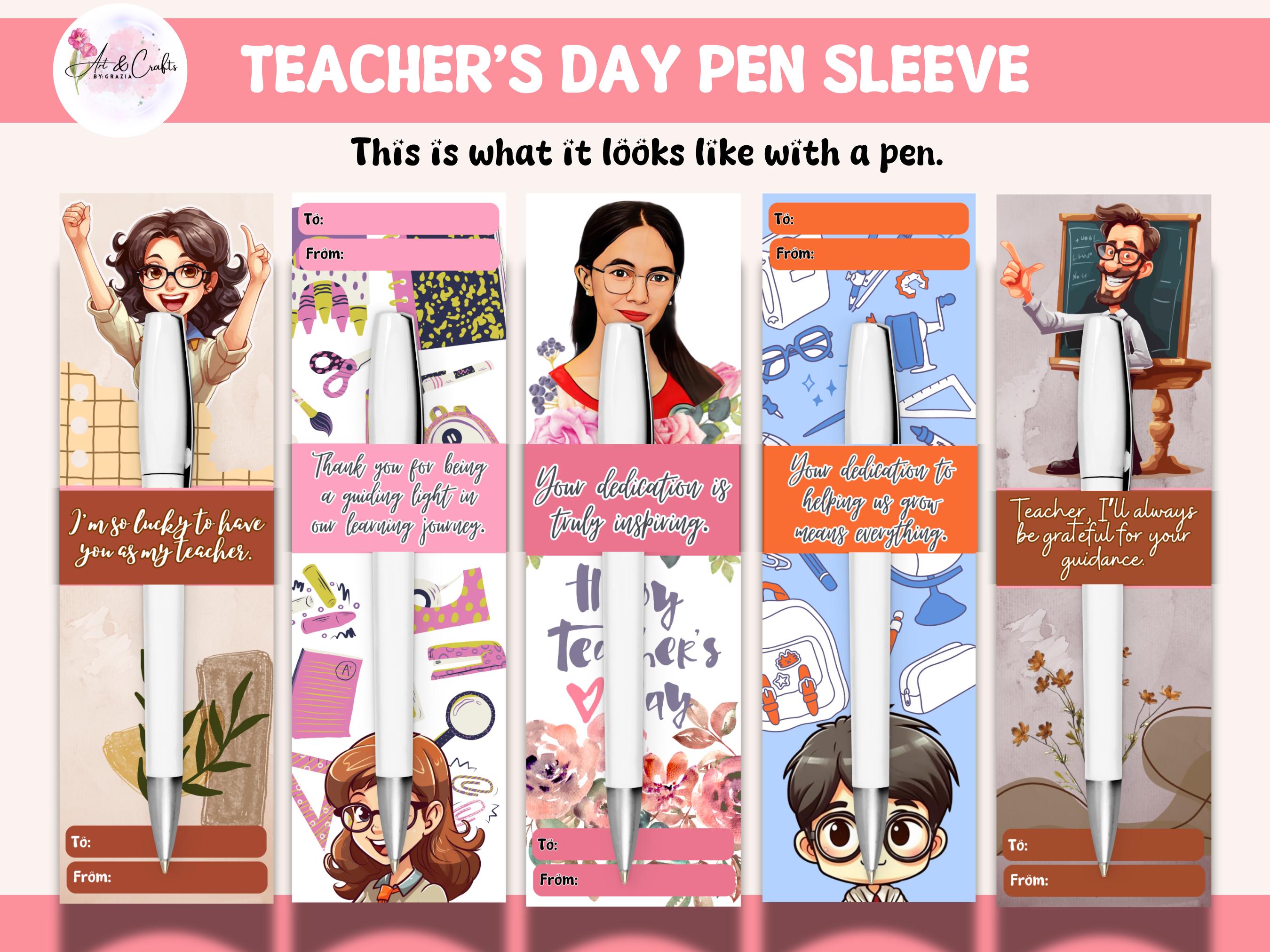 Teacher's Day Pen Sleeve Template | 30 Designs | Canva Editable Digital ...