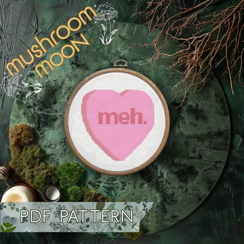 Meh. Pixel Heart Cross Stitch Anti-valentine Pattern for Snarky ...