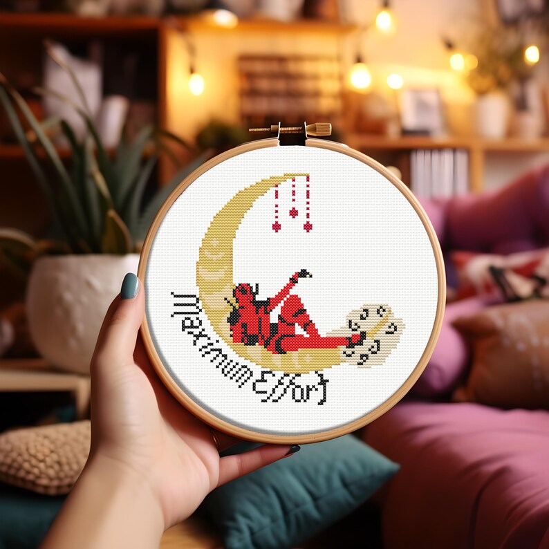 Deadpool Cross Stitch Pattern Deadpool on the Moon Maximum Effort Cross ...
