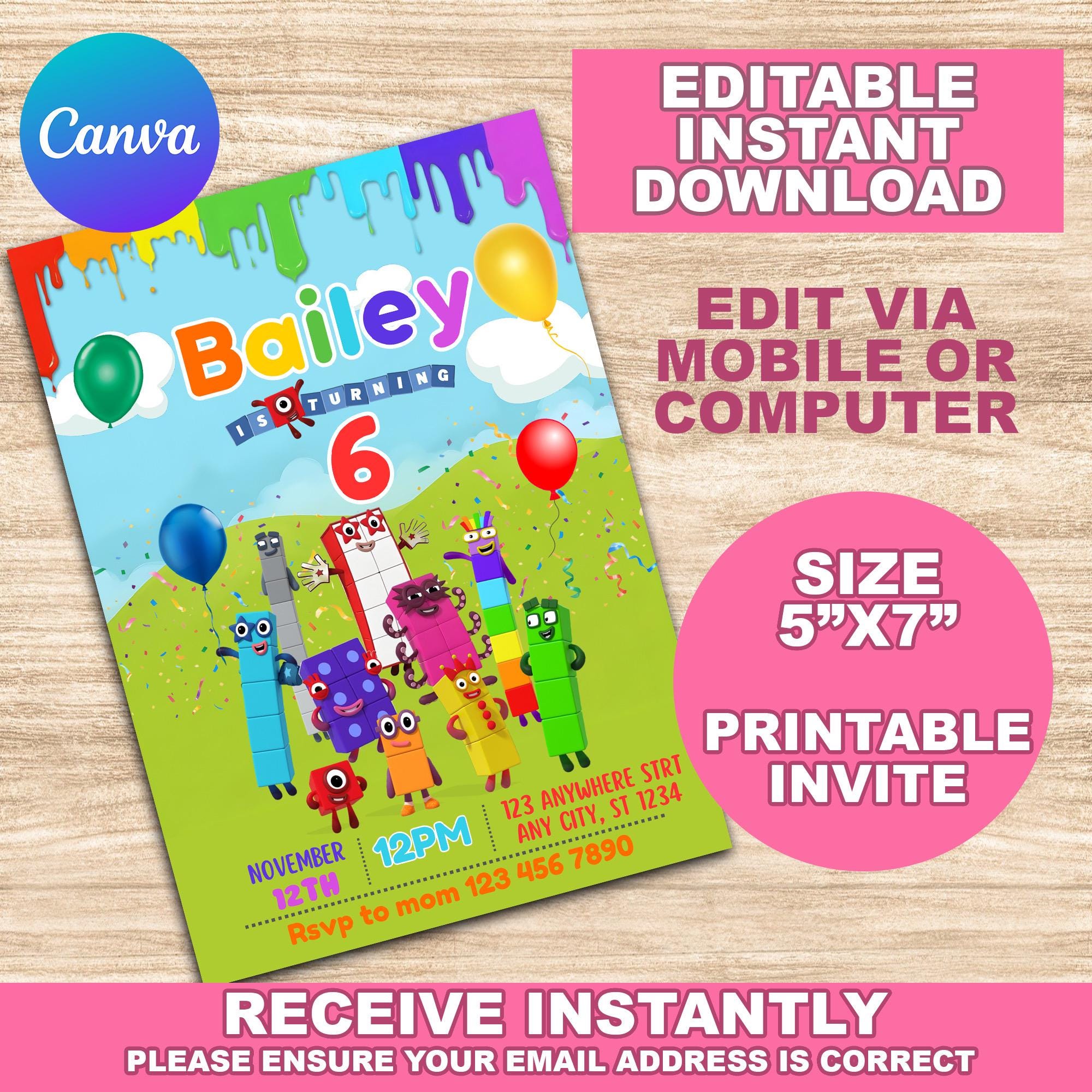 Number Blocks Invite, Numberblocks Printable Birthday Party Invitation ...