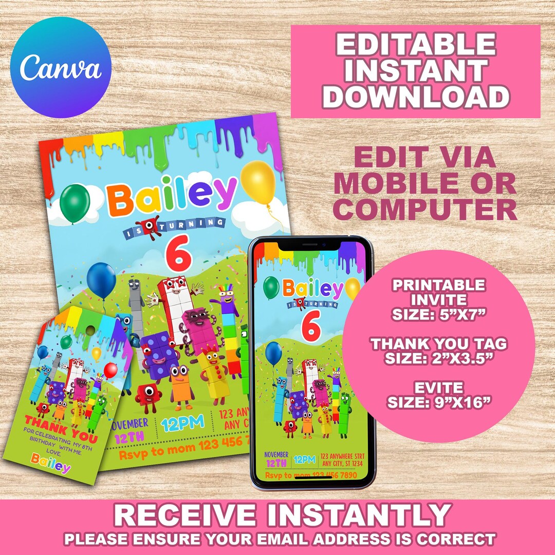 Number Blocks Invite, Numberblocks Printable Birthday Party Invitation ...