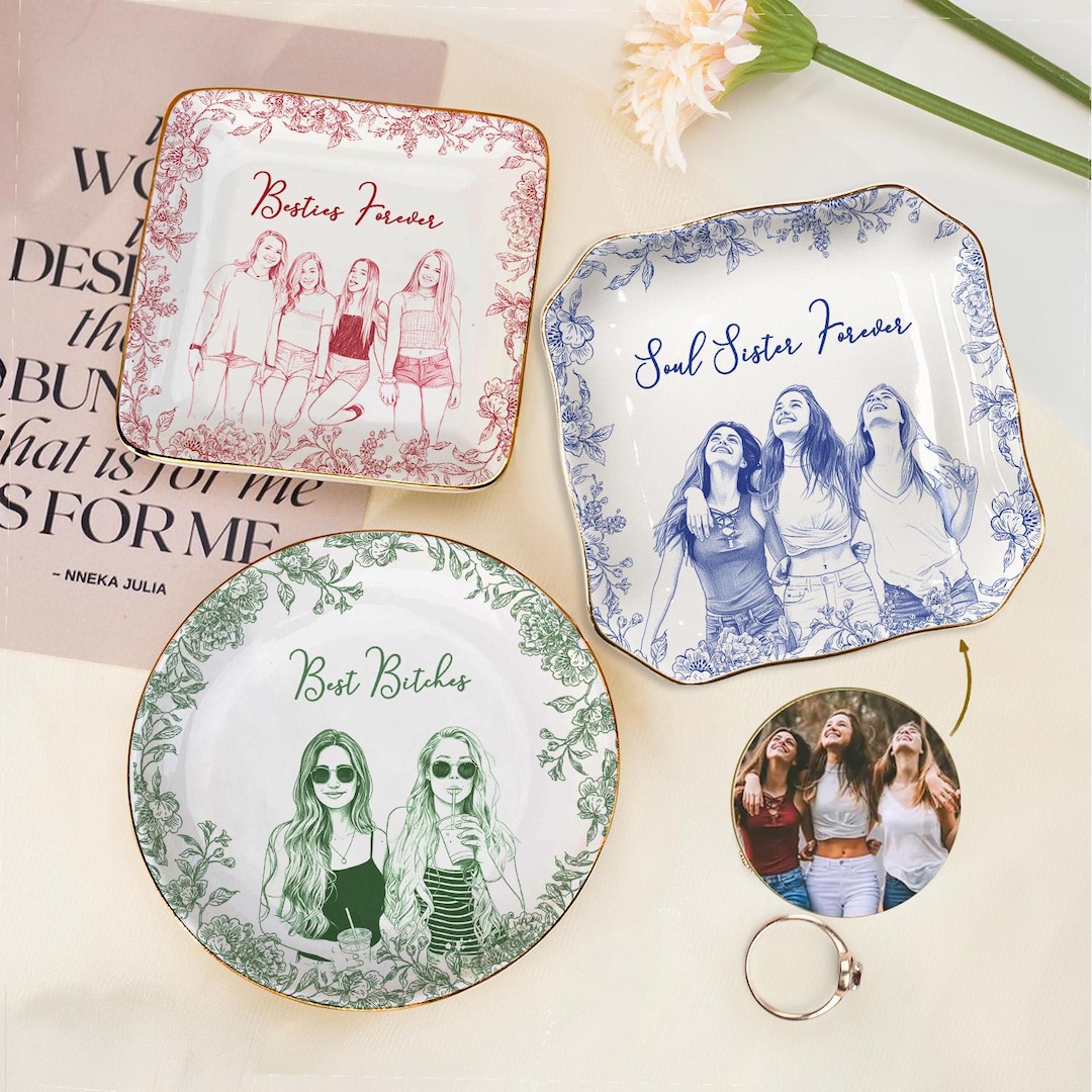 Personalized Bestie Photo Jewelry Dish: Ceramic Trinket Tray Gift for ...
