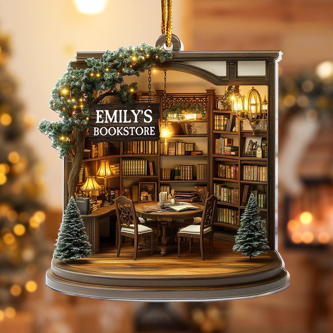 Personalized Bookstore Ornament, Custom Owner's Name, 2D Flatten ...