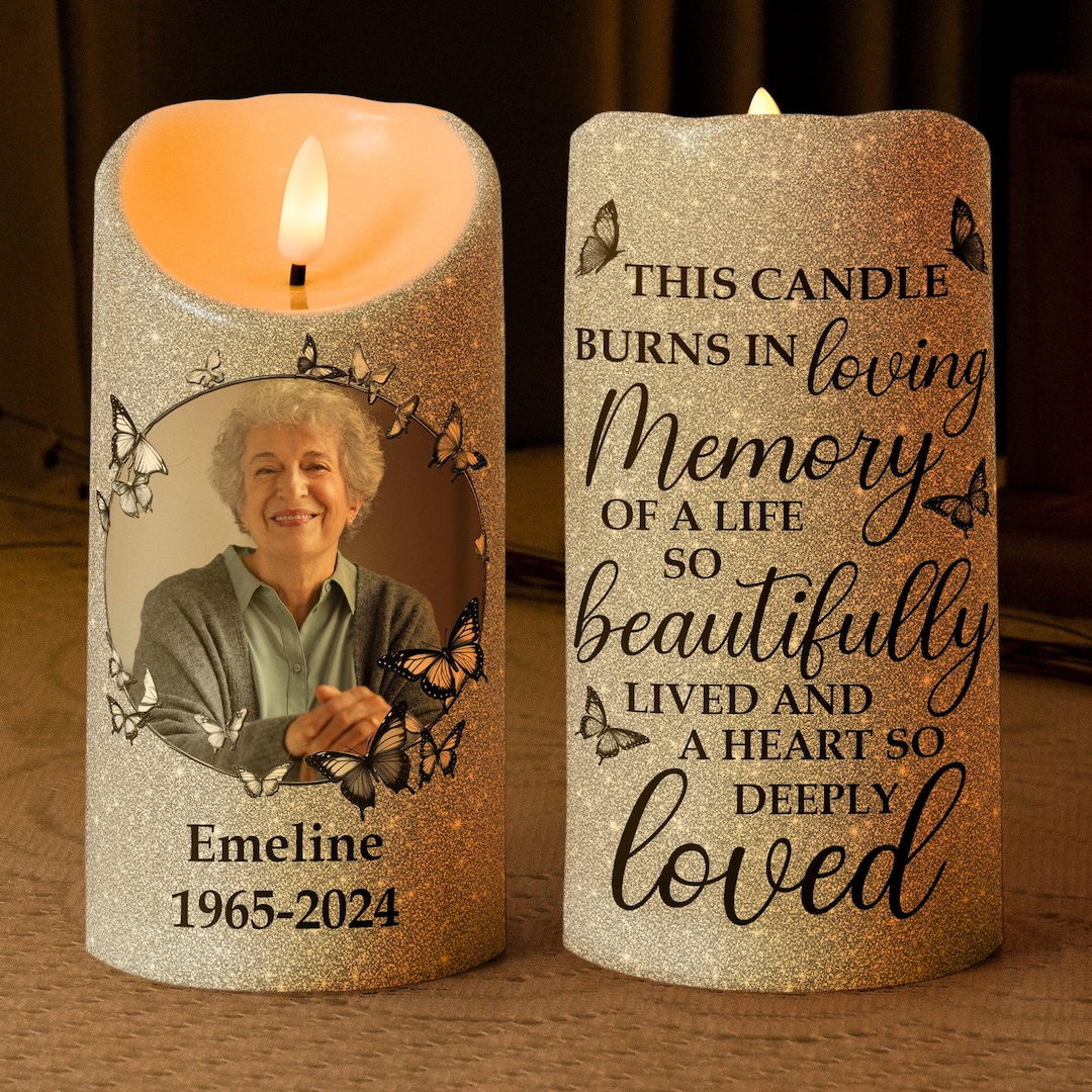 Personalized Memorial LED Candle With Photo: Sympathy Gift - Etsy