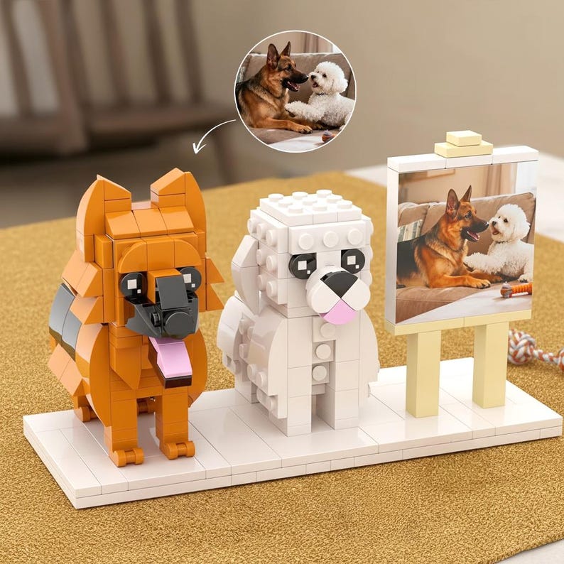 Custom Brick Figure of 2 Dogs With Frame: Personalized Pet & Family ...