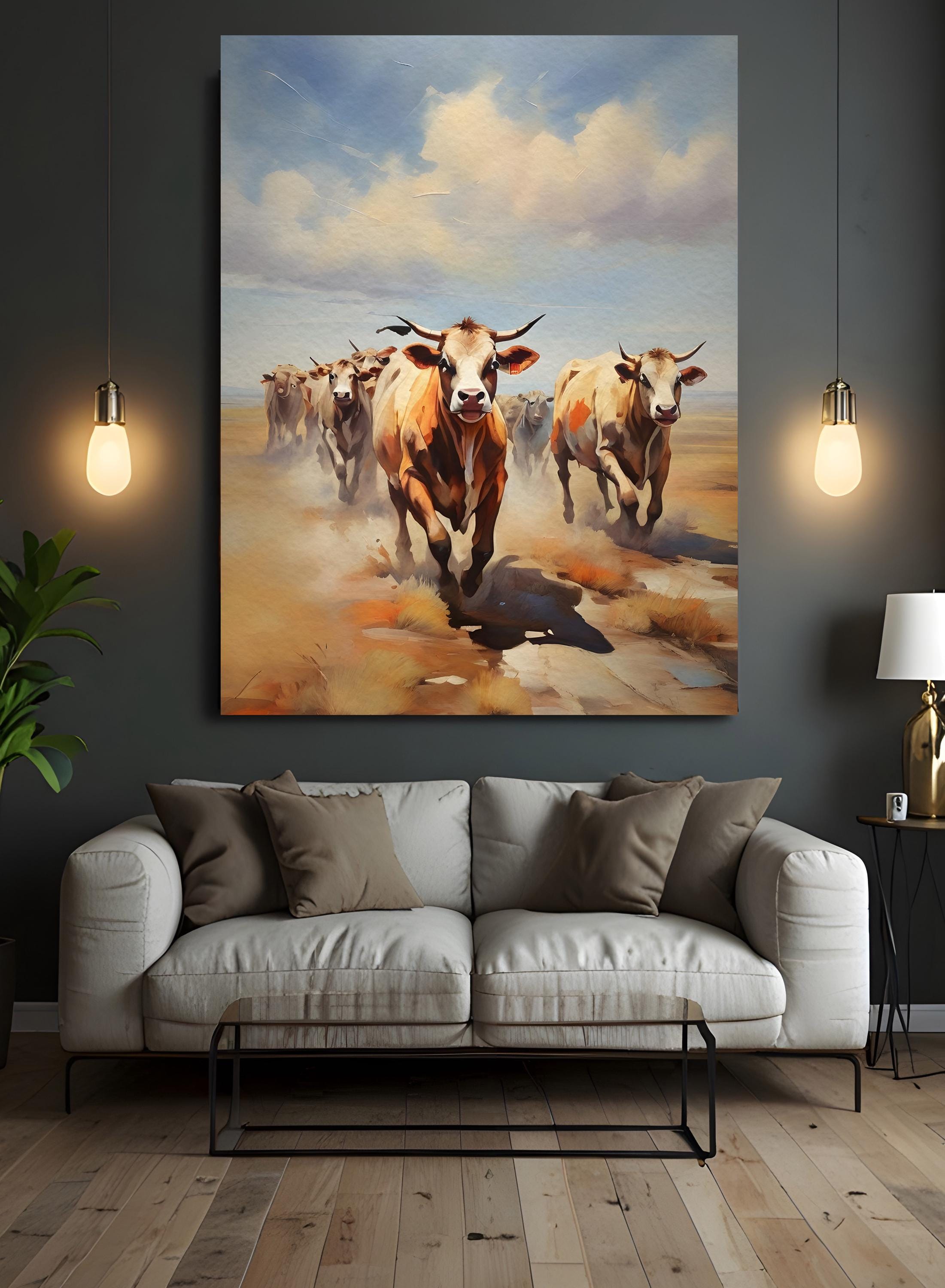 Colorful Cow Print Art, Texture Wall Art, Original Painting on Canvas ...