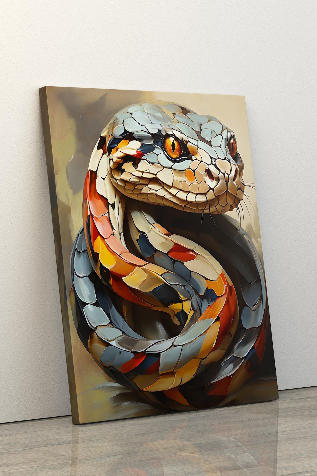 Colorful Snake Oil Painting Canvas, Animal Minimalist Art Prints, Snake ...