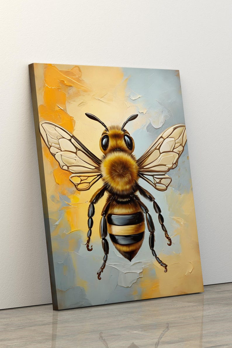 Abstract Bee Wall Art, Black Framed Canvas Bee Wall Art, Bee Decor ...