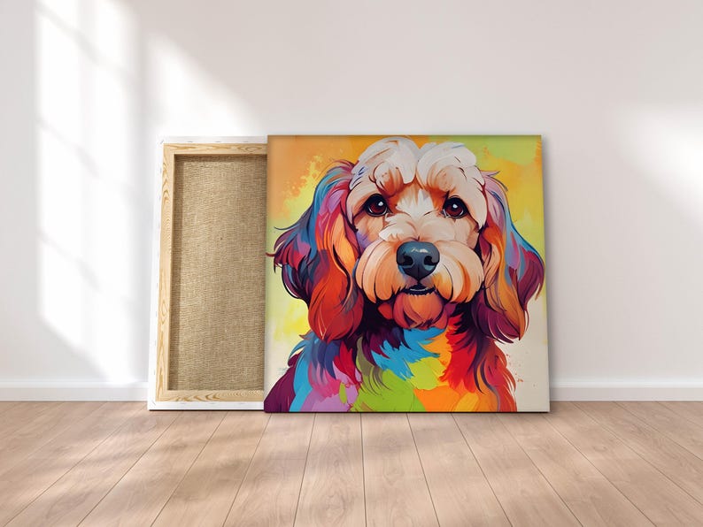 White Framed Cockapoo Dog Painting, Cute Cockapoo, Bathroom Decor, Dog ...