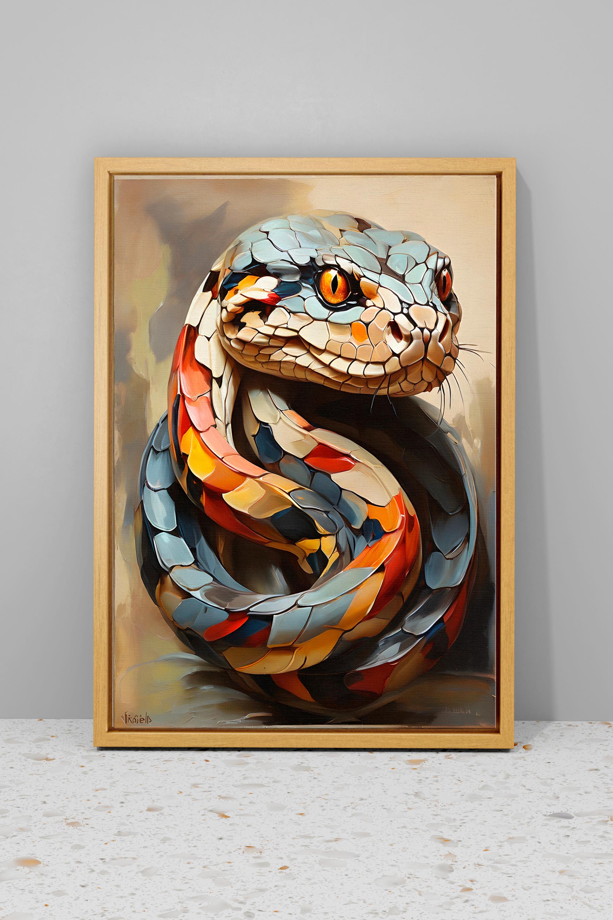 Colorful Snake Oil Painting Canvas, Animal Minimalist Art Prints, Snake ...