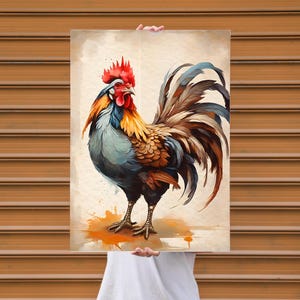 Rooster Wall Decor, Rooster Nursery Art, Canvas or Poster, Farmhouse ...